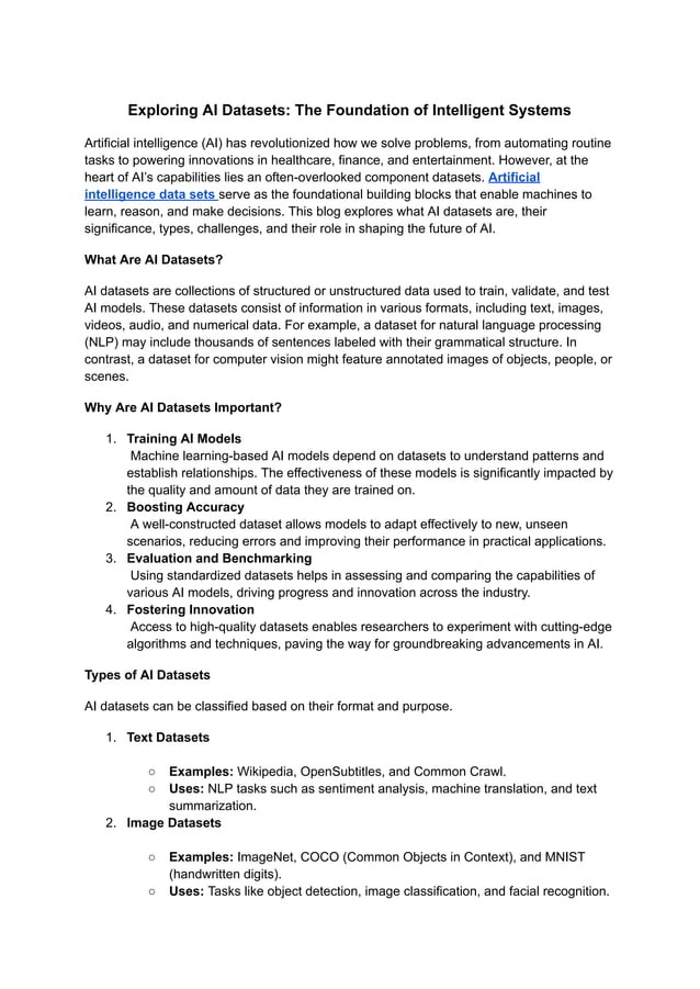 Exploring AI Datasets_ The Foundation of Intelligent Systems.pdf