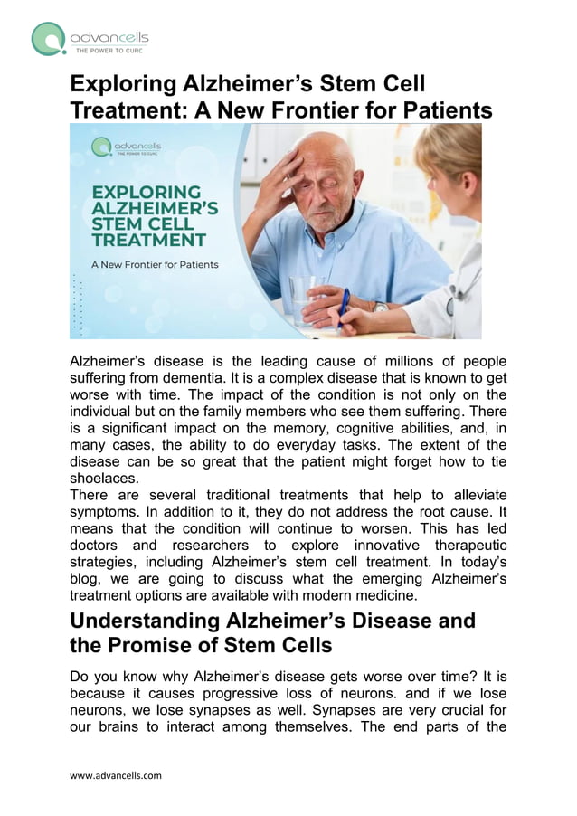 Exploring Alzheimer’s Stem Cell Treatment: A New Frontier for Patients ...