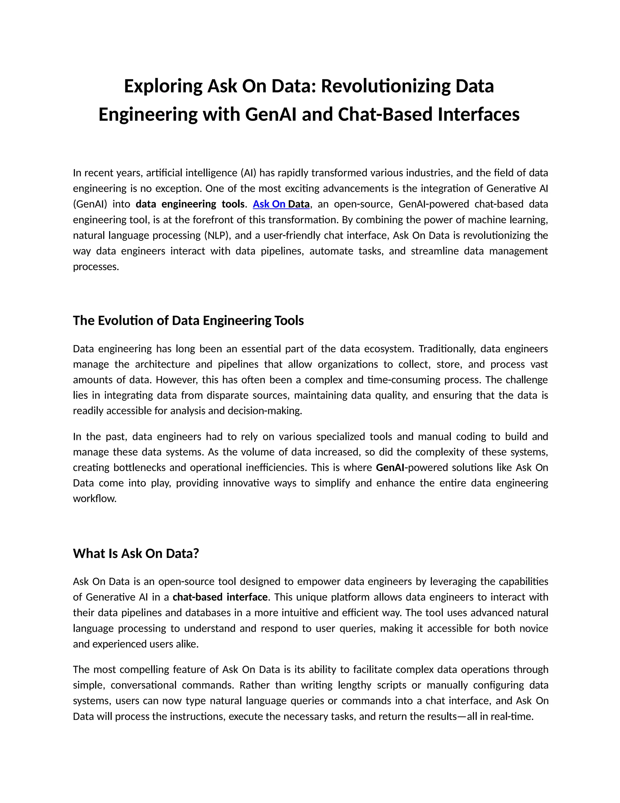 Exploring Ask On Data Revolutionizing Data Engineering With Genai And