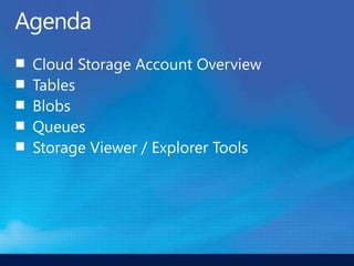 Exploring Windows Azure Cloud Storage | PPT