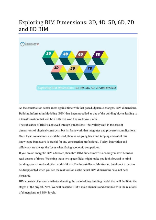 Exploring BIM Dimensions: 3D, 4D, 5D, 6D, 7D and 8D BIM | PDF | 3-D ...