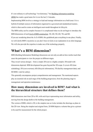 Exploring BIM Dimensions: 3D, 4D, 5D, 6D, 7D and 8D BIM | PDF