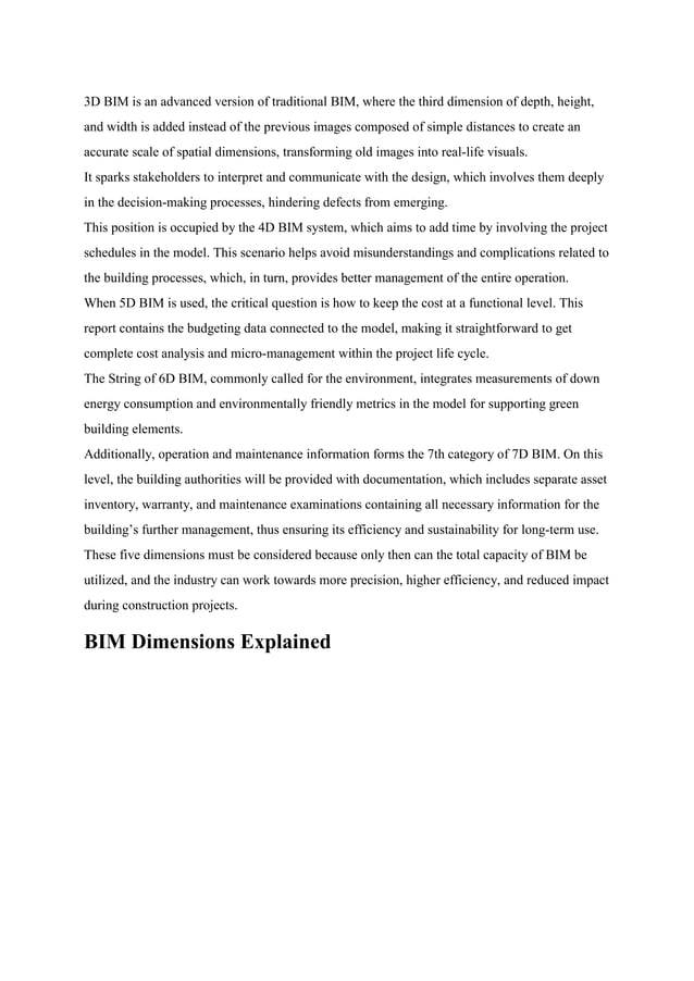 Exploring BIM Dimensions: 3D, 4D, 5D, 6D, 7D and 8D BIM | PDF | 3-D ...
