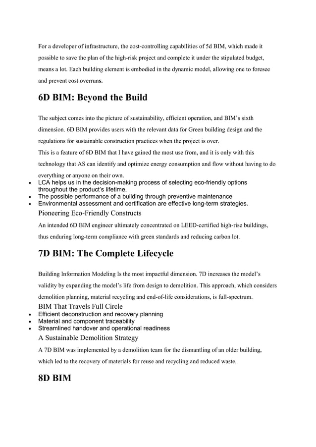 Exploring BIM Dimensions: 3D, 4D, 5D, 6D, 7D and 8D BIM | PDF | 3-D ...