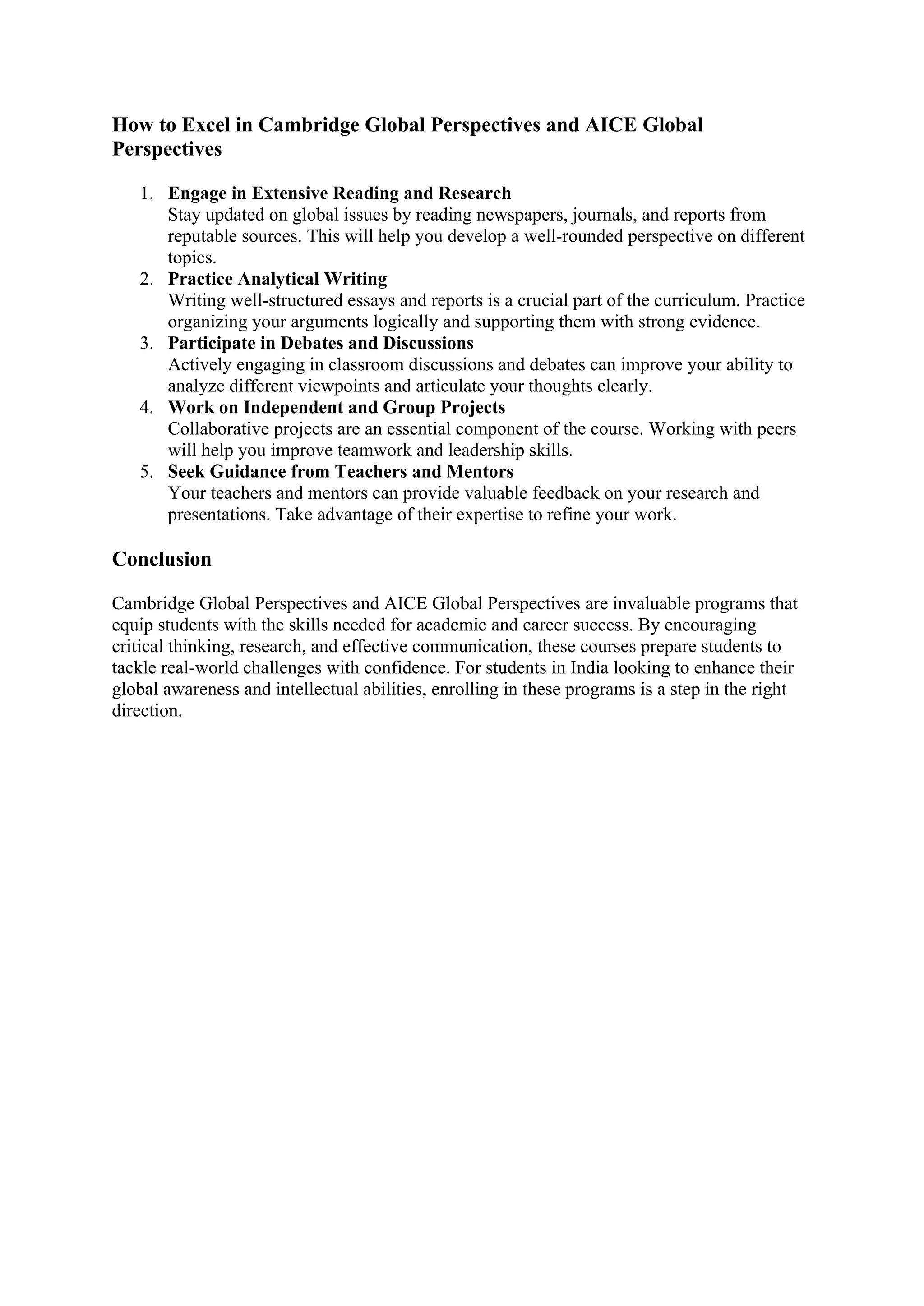 Exploring Cambridge and AICE Global Perspectives - A Pathway to ...