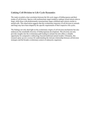 Cell Division Evolution in Ichthyosporea: Insights from EPFL and EMBL ...