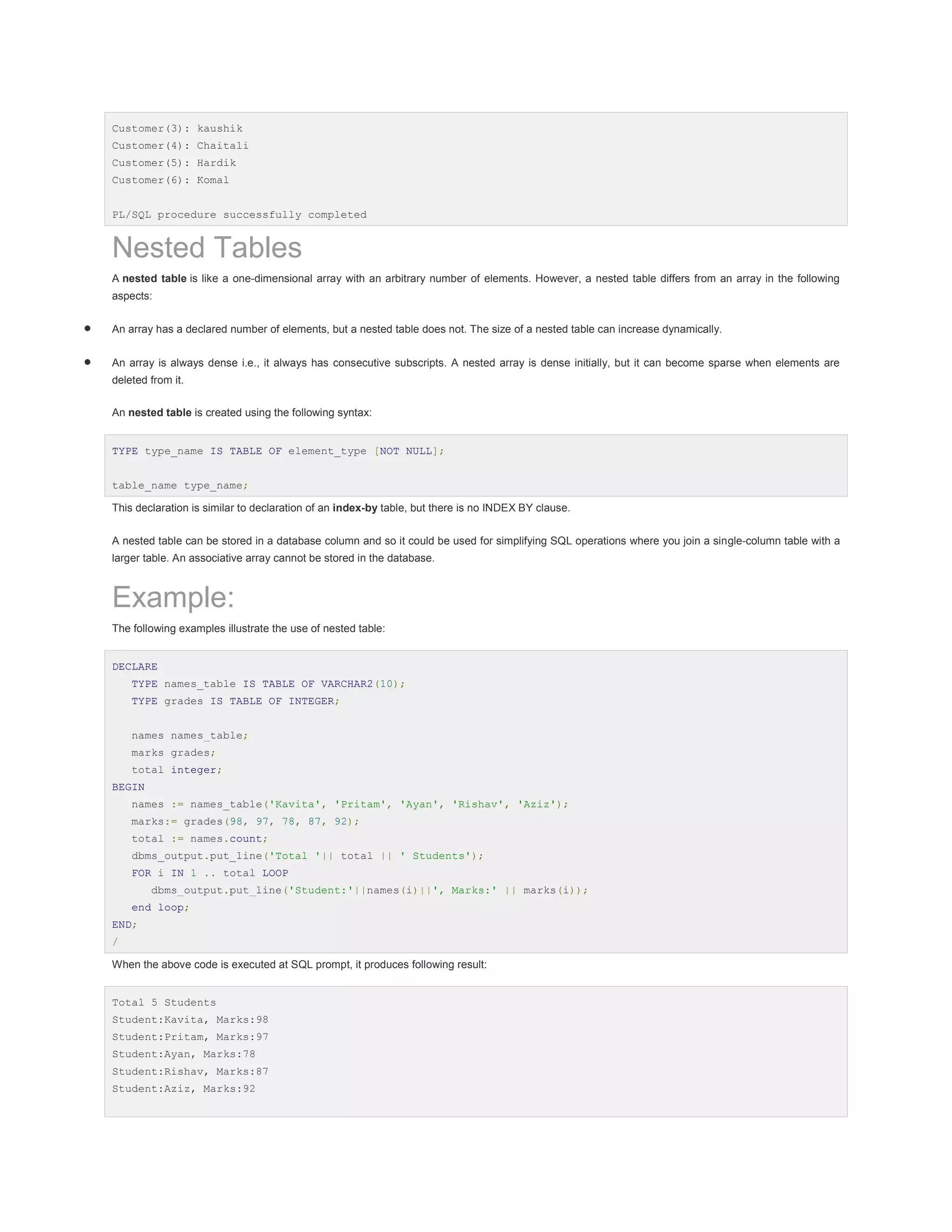 Exploring collections with example | DOCX | Databases | Computer Software and Applications