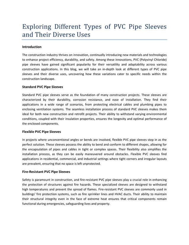 Exploring Different Types of PVC Pipe Sleeves and Their Diverse Uses | PDF