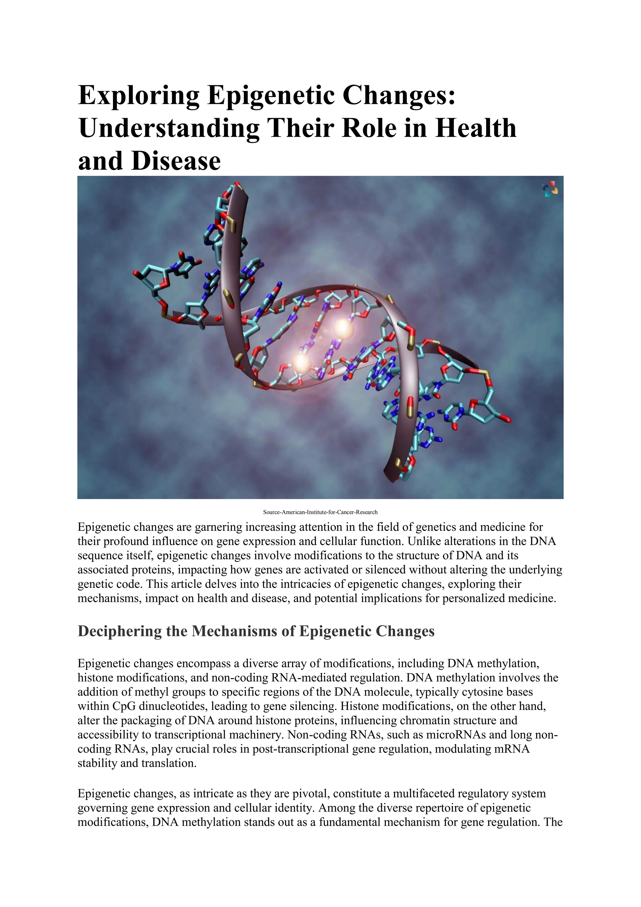 What is Epigenetic Changes? Understanding Their Role in Health and Disease | The Lifesciences ...