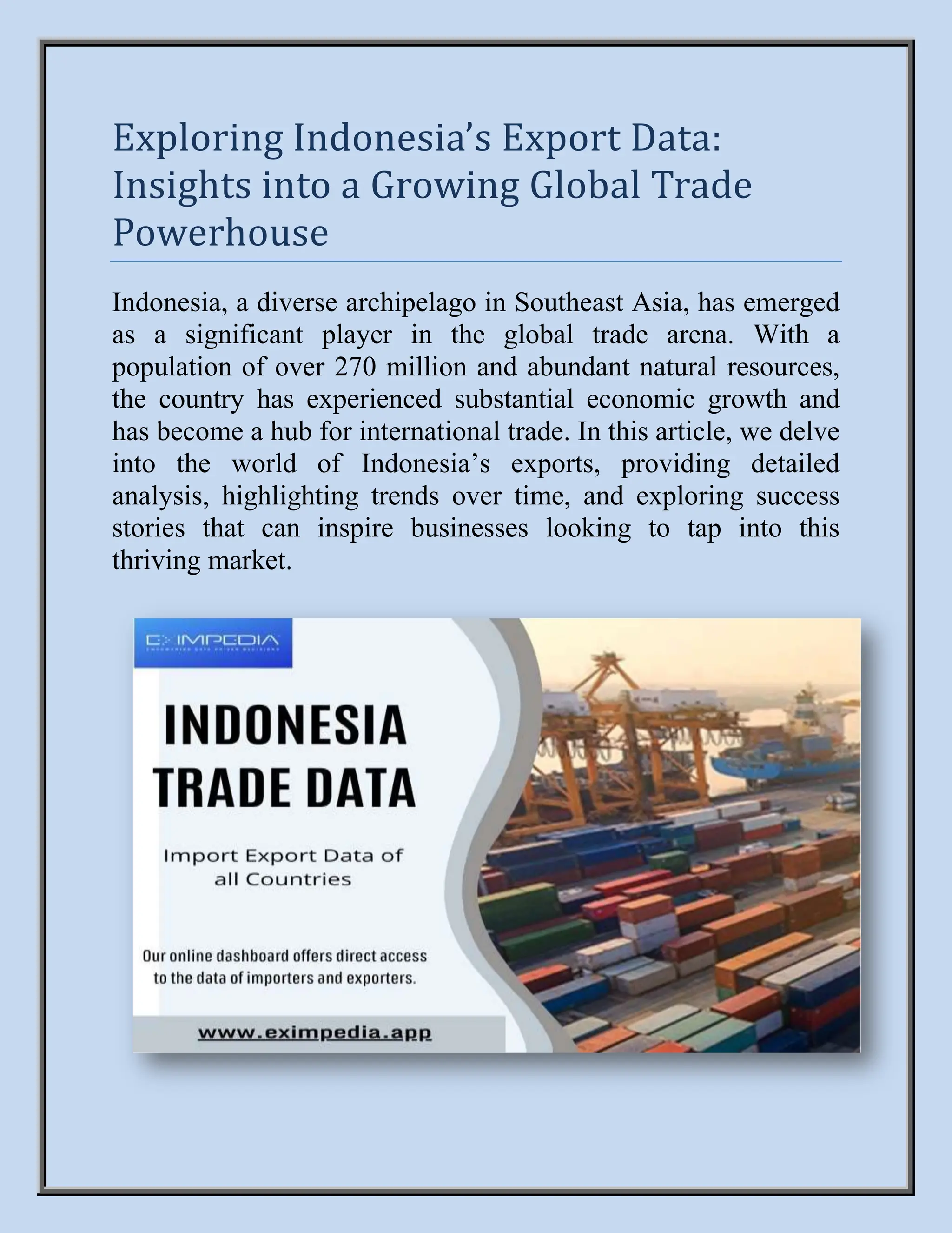 Exploring Indonesia’s Export Data Insights into a Growing Global Trade ...