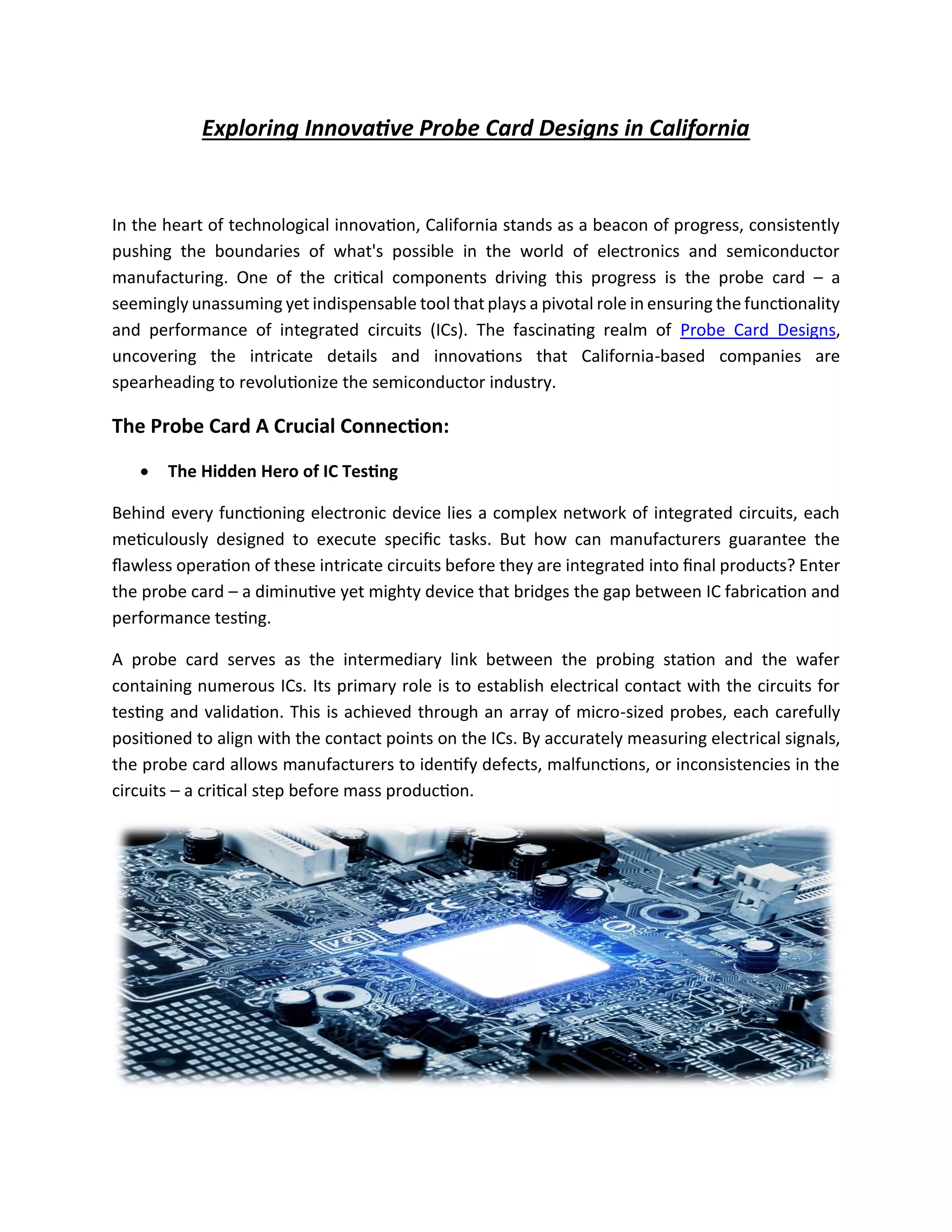 Exploring Innovative Probe Card Designs in California | PDF