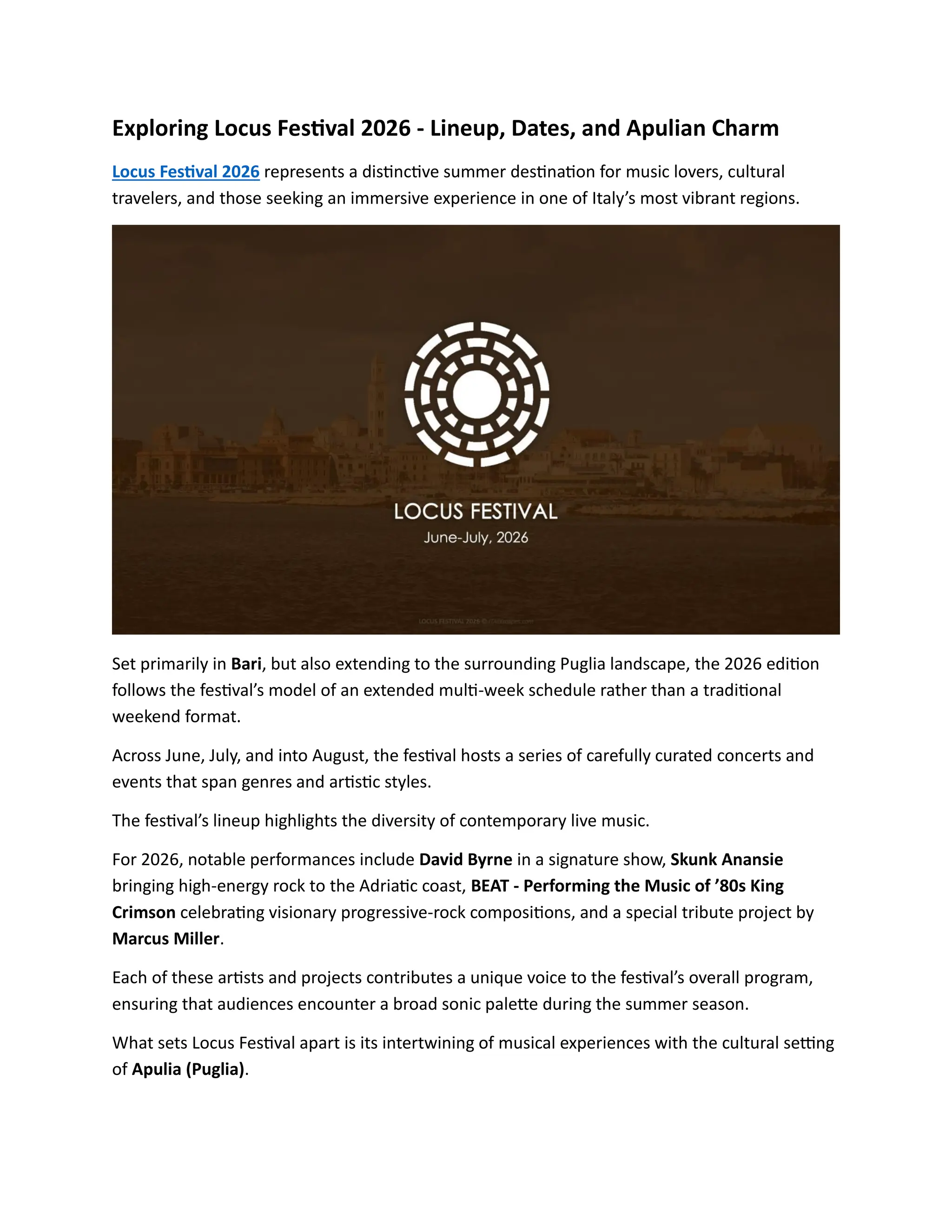 Exploring Locus Festival 2026 - Lineup, Dates, and Apulian Charm | PDF
