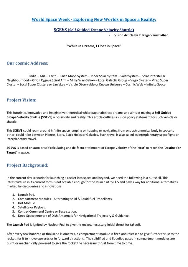 Exploring new worlds in space a reality - SGEVS | PDF