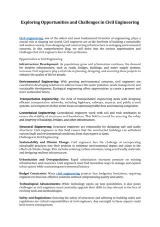 Exploring Opportunities and Challenges in Civil Engineering | PDF