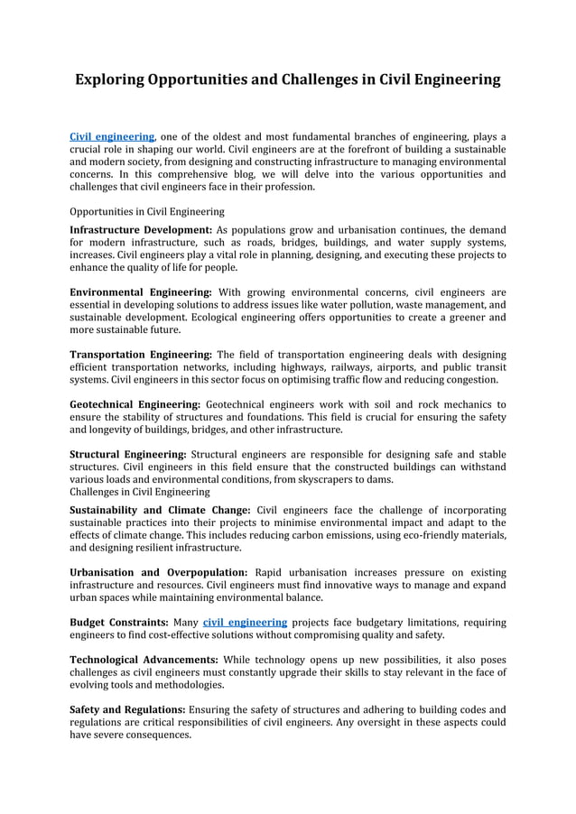 Exploring Opportunities and Challenges in Civil Engineering | PDF