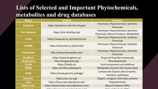 Exploring Phytochemicals, metabolites and drug databases.pptx