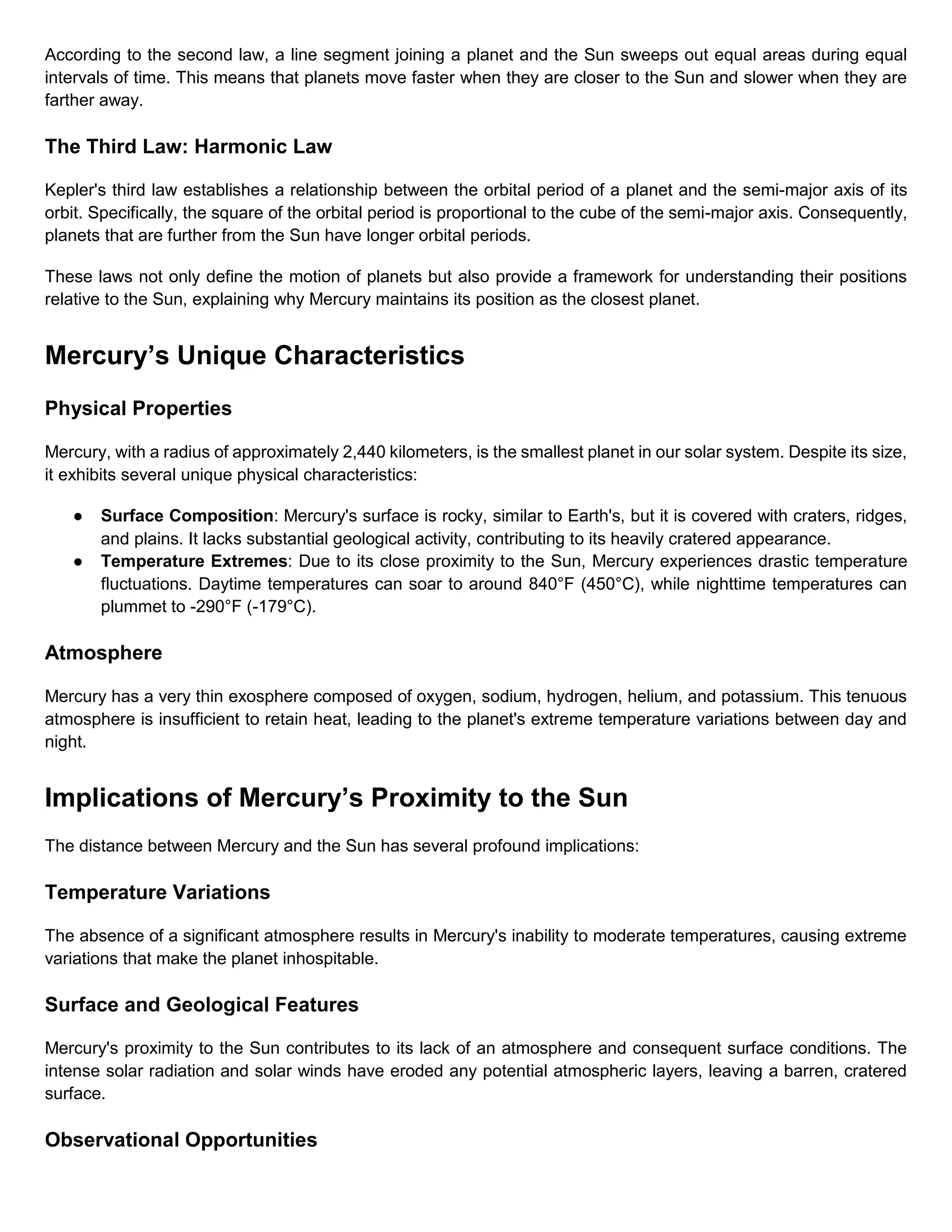Exploring Planets: Understanding Mercury's Proximity to the Sun | DOCX