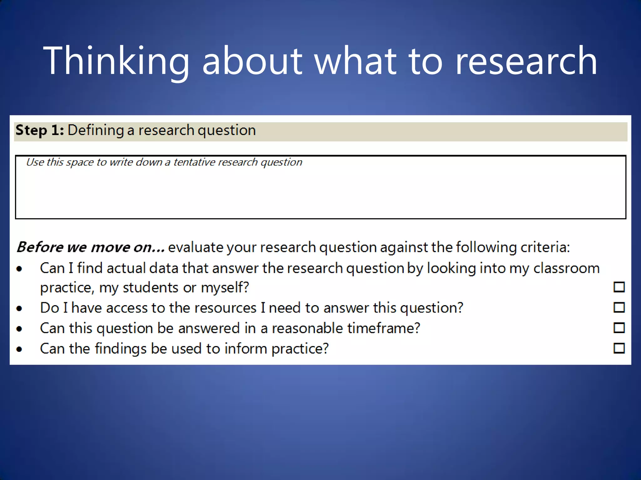 Exploring practice through classroom-based research | PPT