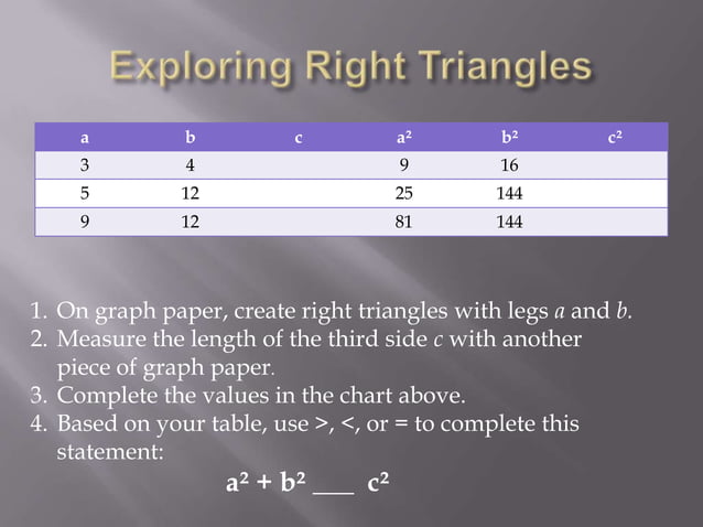 Exploring Right Triangles A B C Chart | PPT