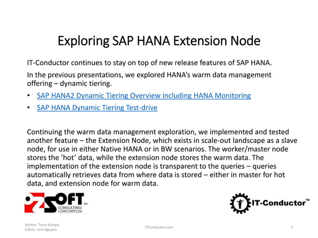 Configuring and Monitoring HANA Extension Node | PPT