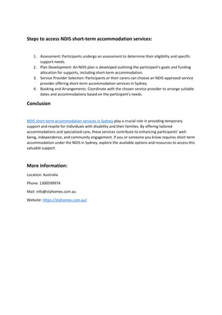 Exploring Short-Term Accommodation Options under the NDIS in Sydney | PDF