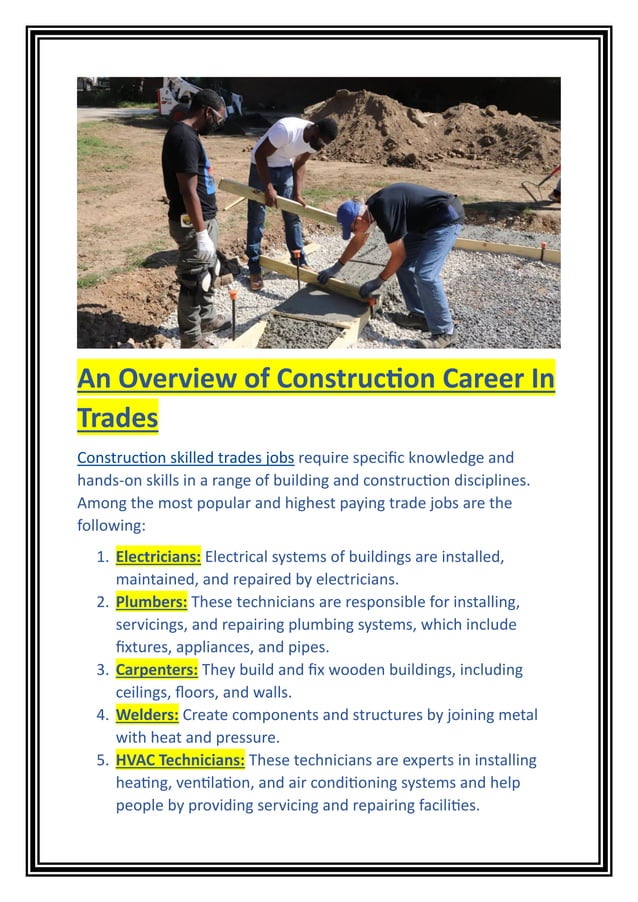 Exploring Skilled Trade Careers In Construction: A Comprehensive Guide ...