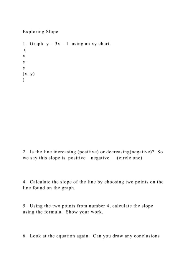 Exploring Slope1 Graph Y 3x 1 Using An Xy Chart x docx Exploring Slope1 Graph Y 3x 1 Using An Xy Chart x docx