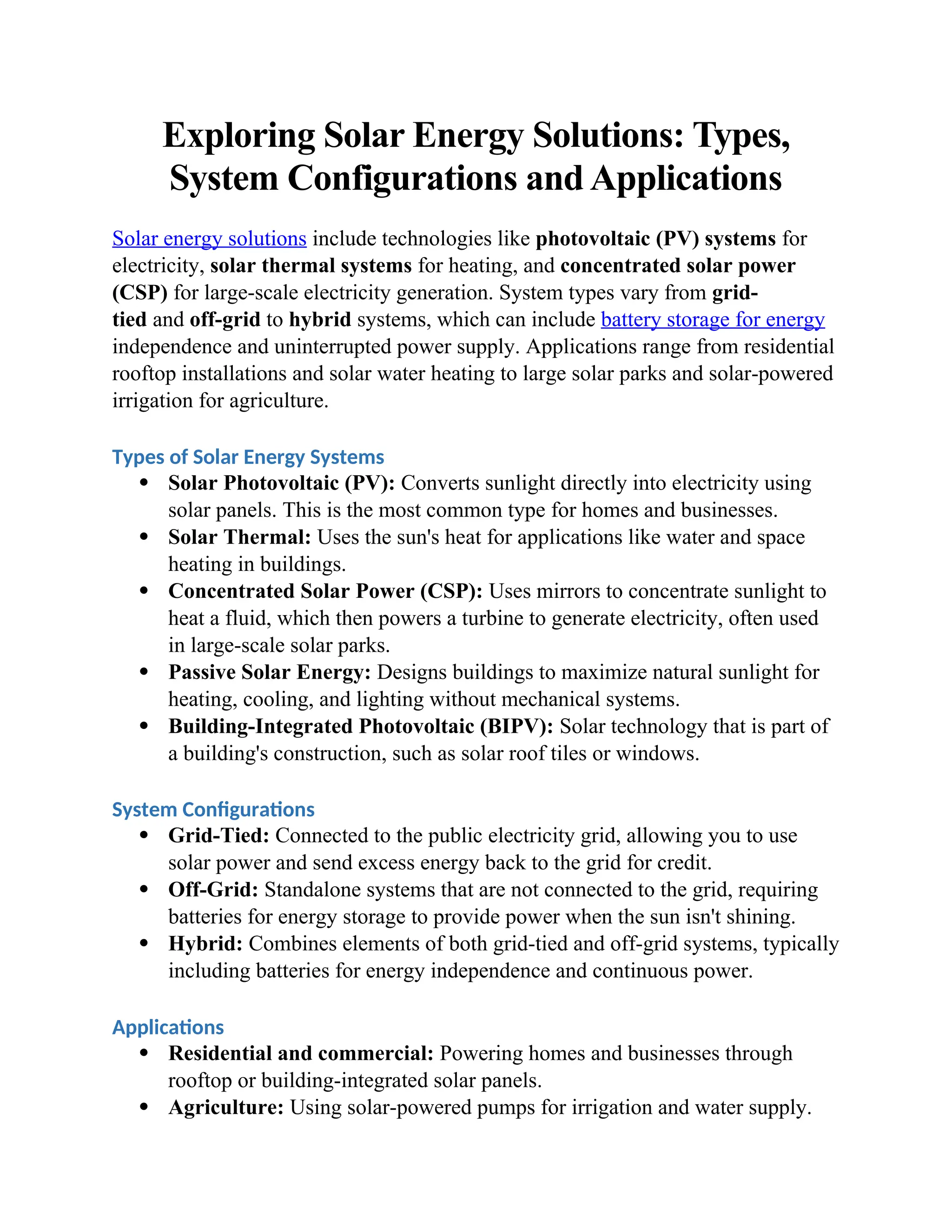 Exploring Solar Energy Solutions Types, System Configurations and ...