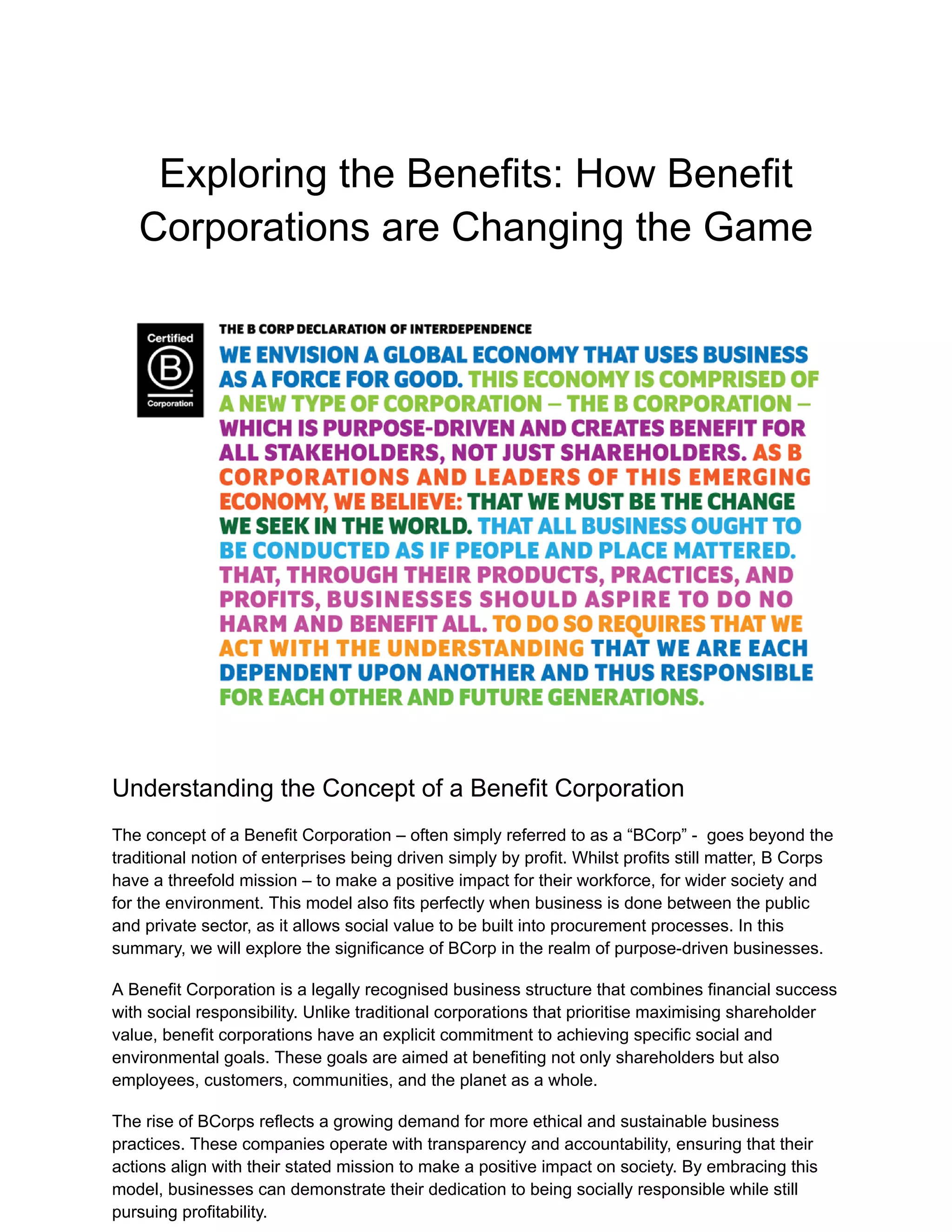 Exploring the Benefits of a Benefit Corporation.pdf