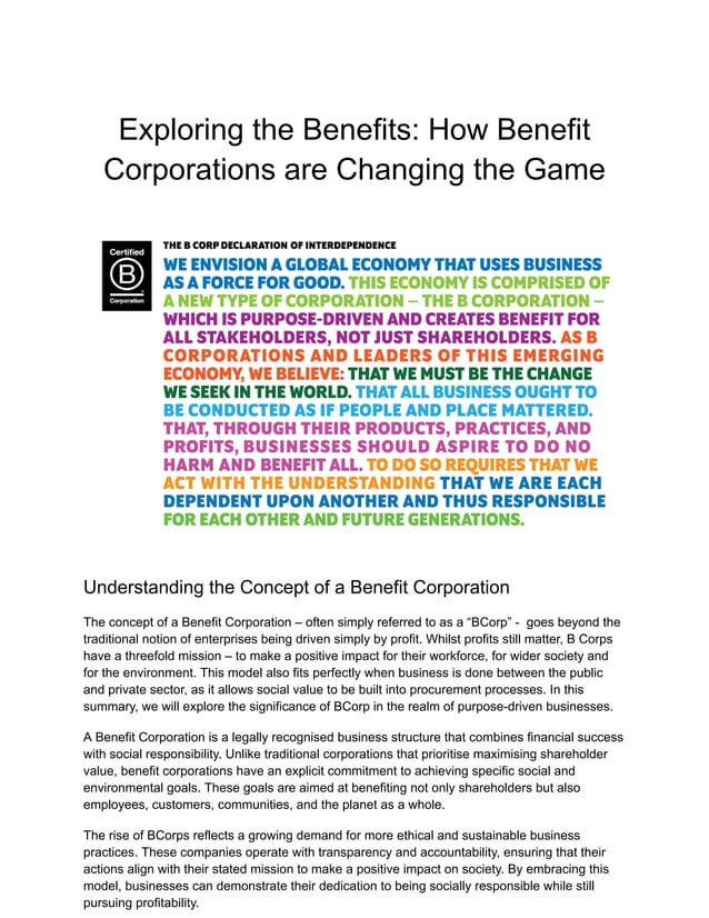 Exploring the Benefits of a Benefit Corporation.pdf | Green Solutions ...