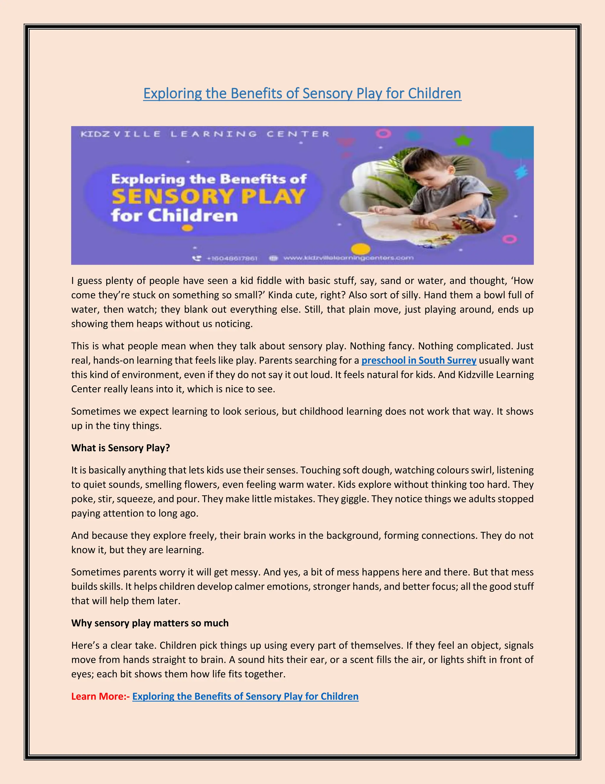 Exploring the Benefits of Sensory Play for Children | PDF