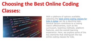 Exploring the Best Coding Classes Online for Kids | PPT