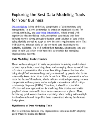Exploring the Best Data Modeling Tools for Your Business | PDF