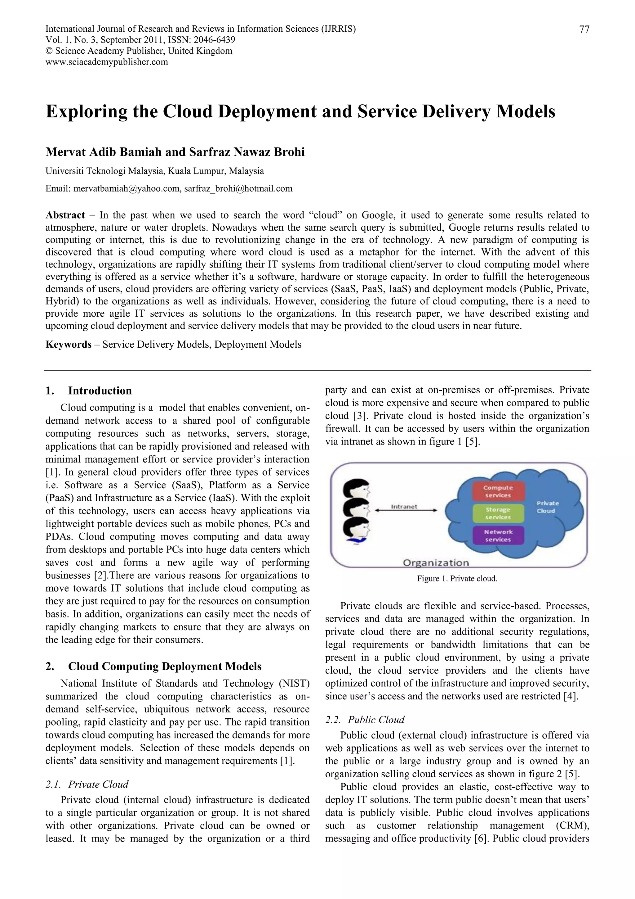 Exploring the cloud deployment and service delivery models (2) | PDF