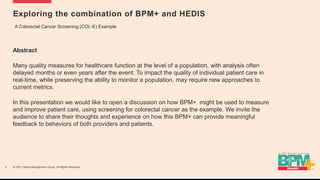 Exploring the combination of BPM+ and HEDIS | PPT