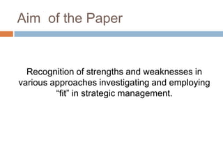 Exploring the concept of "fit" in strategic management | PPTX
