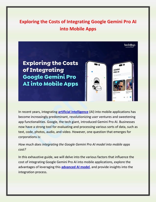 Exploring the Costs of Integrating Google Gemini Pro AI into Mobile Apps | PDF