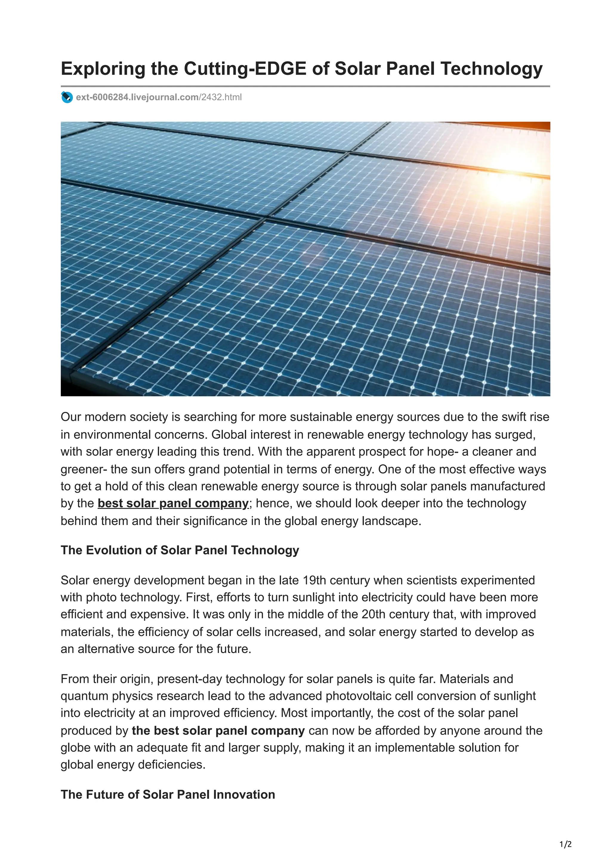 Exploring the Cutting-EDGE of Solar Panel Technology | PDF