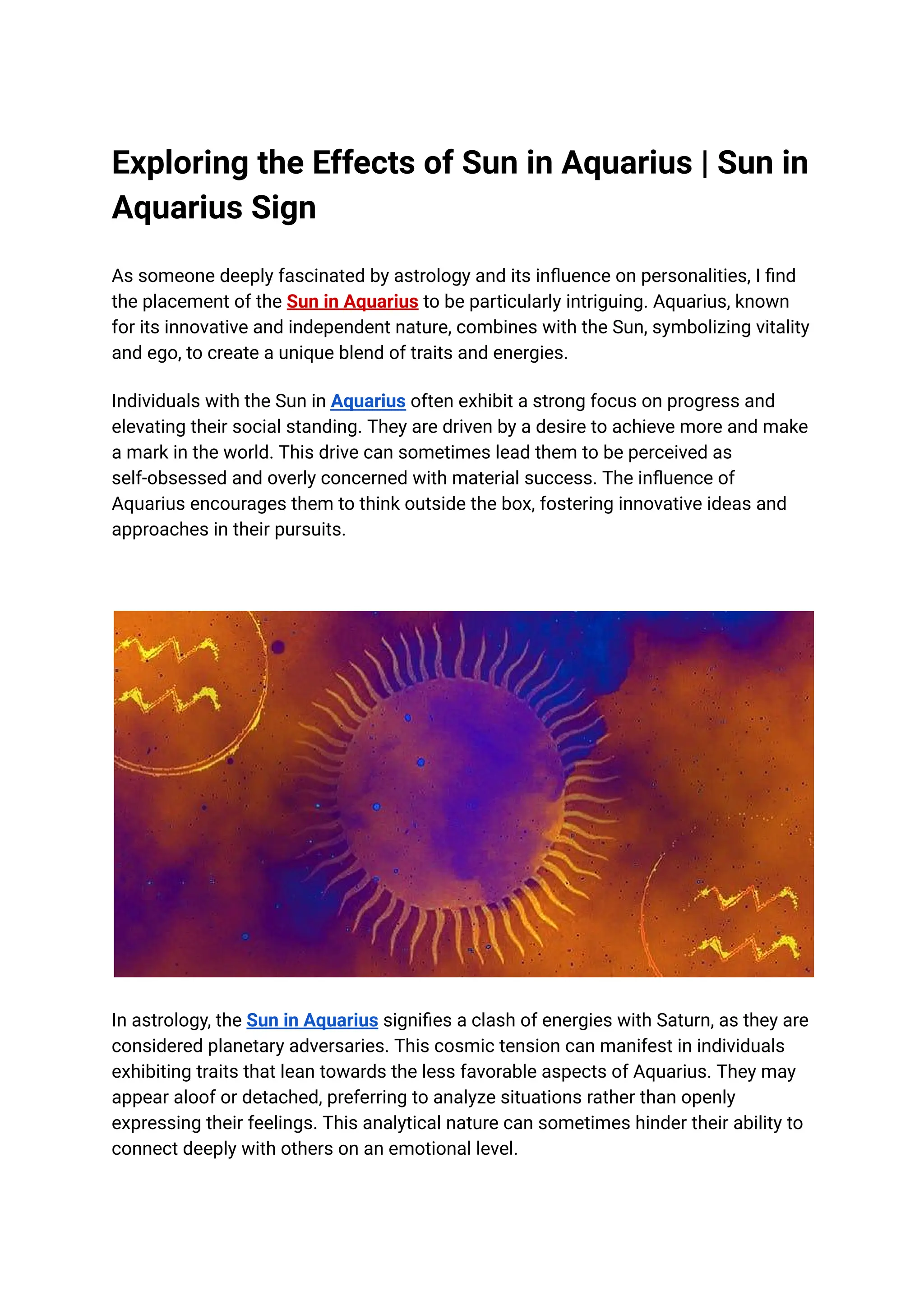 Exploring the Effects of Sun in Aquarius: Sun in Aquarius Sign | PDF