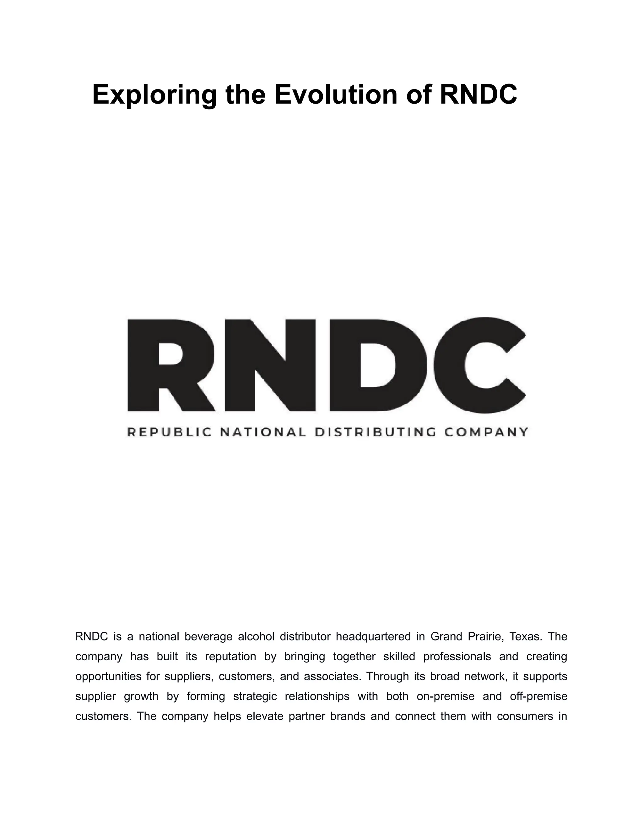 Exploring the Evolution of Republic National Distributing Company | PDF