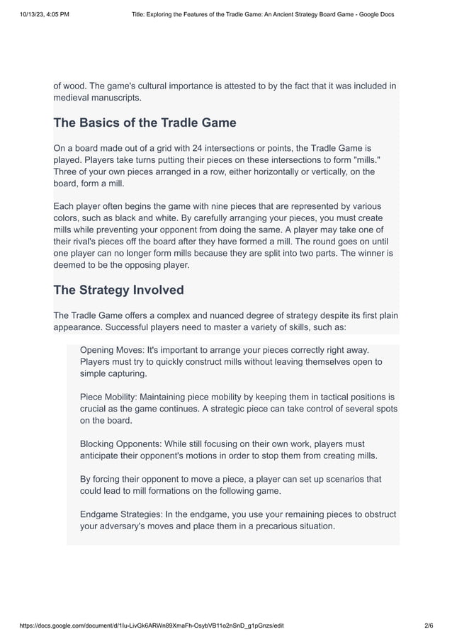 Exploring the Features of the Tradle Game-An Ancient Strategy Board ...