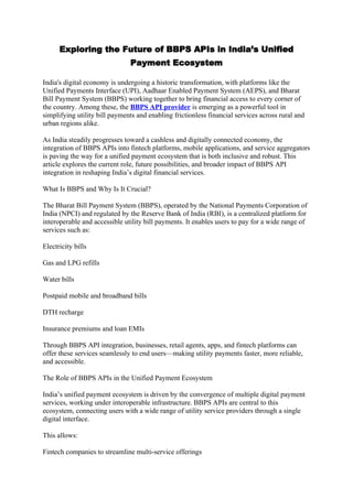 Exploring the Future of BBPS APIs in India’s Unified Payment Ecosystem | PDF