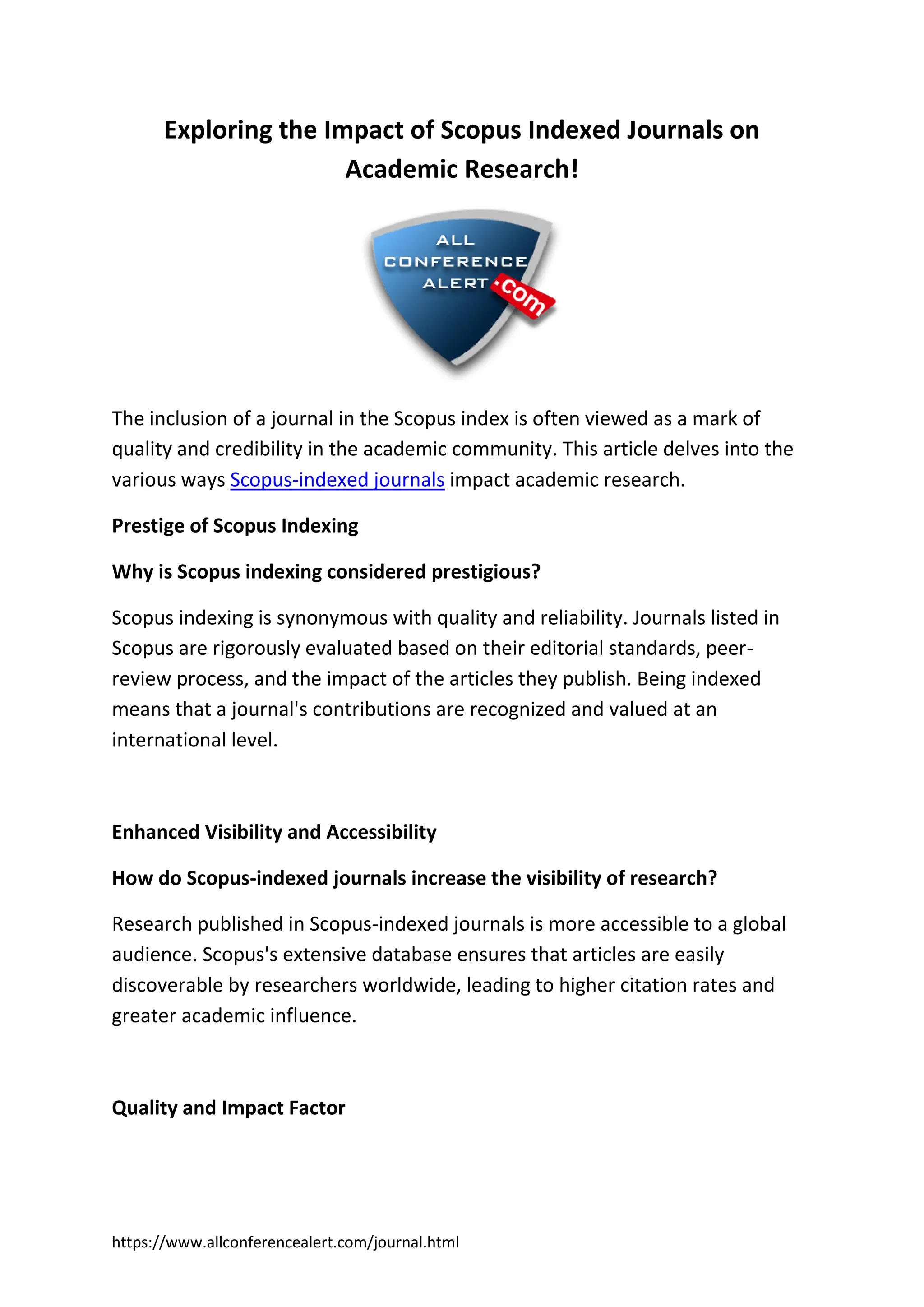 Exploring the Impact of Scopus Indexed Journals on Academic Research | PDF