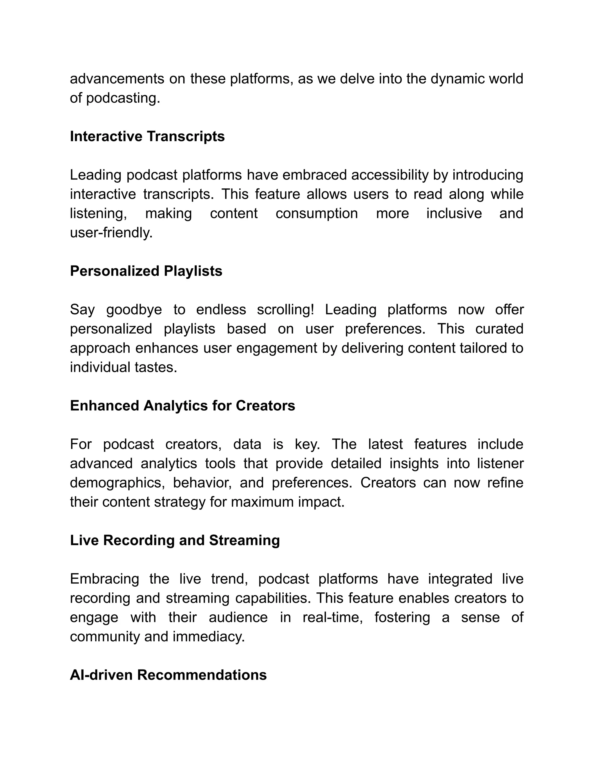 Exploring the Latest Features on Leading Podcast Platforms | PDF