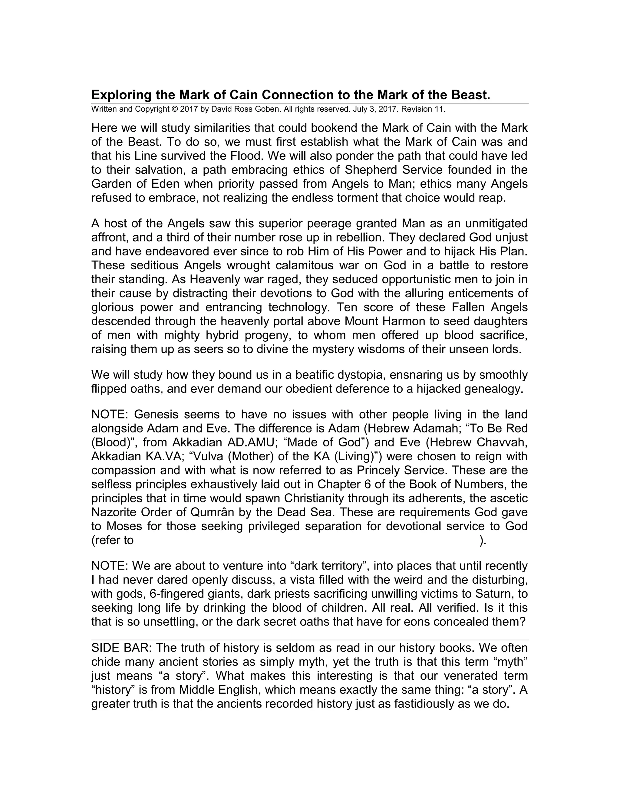 Exploring the mark of cain connection to the mark of the beast | PDF