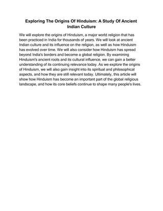 Exploring The Origins Of Hinduism | PPTX