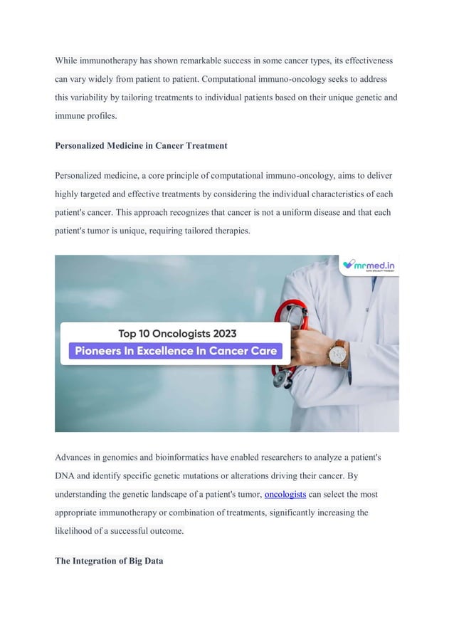 Exploring The Potential Of Computational Immuno Oncology Pdf