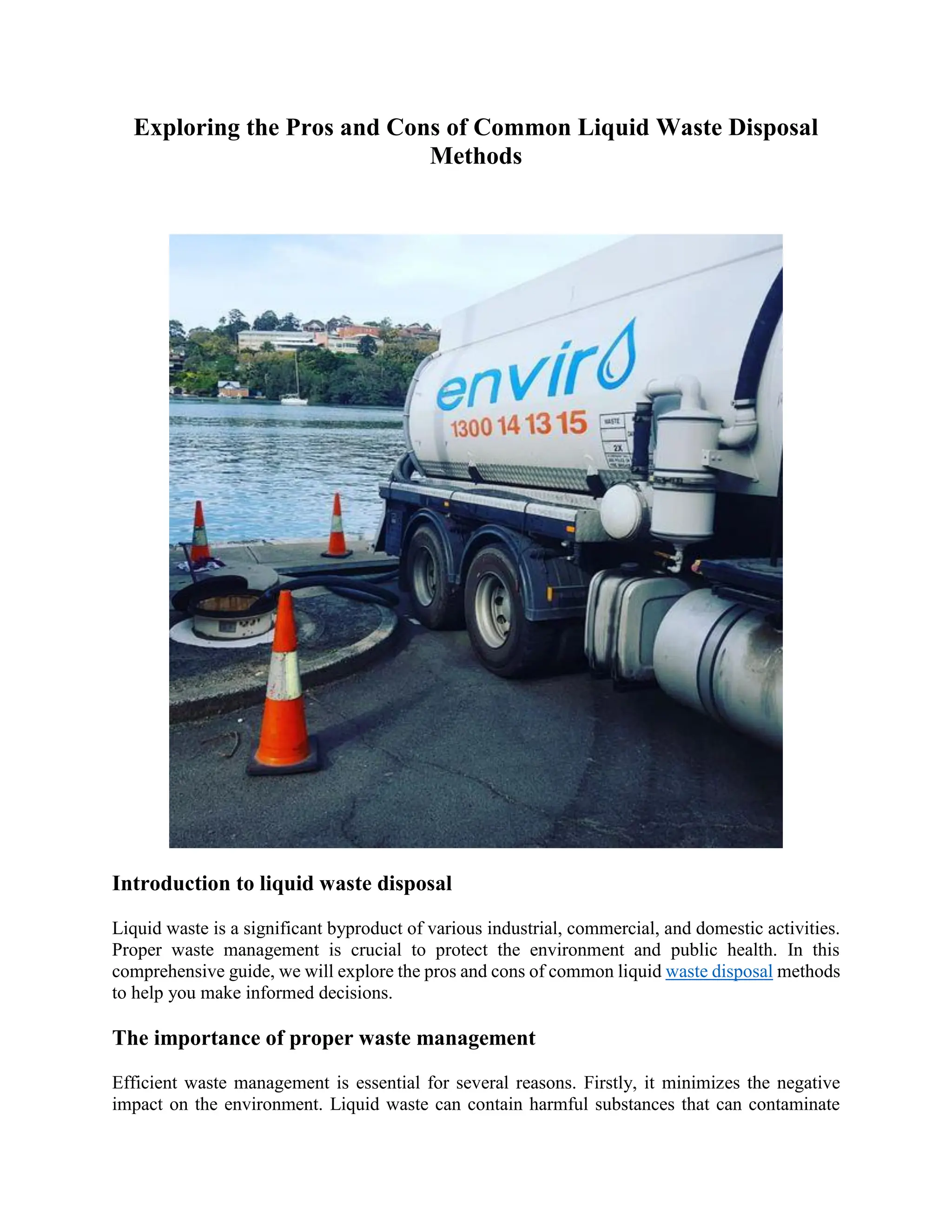 Exploring the Pros and Cons of Common Liquid Waste Disposal Methods | PDF