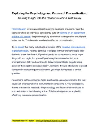 Exploring the Psychology and Causes of Procrastination: Gaining Insight ...