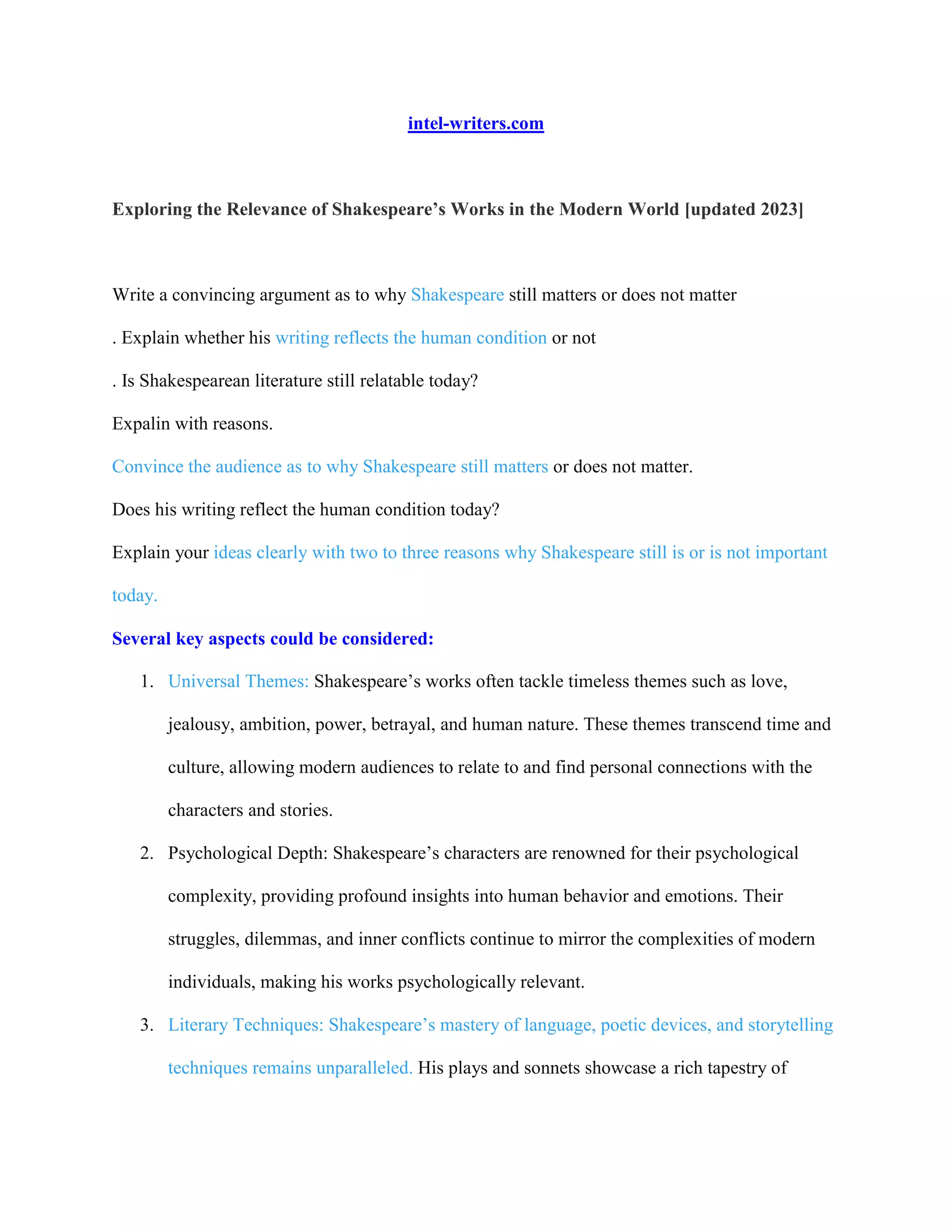 Exploring the Relevance of Shakespeare’s Works in the Modern World ...